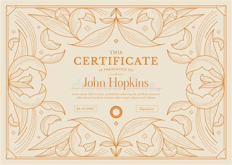 Engraving Hand Drawn Ornamental Certificate Stock Vector Illustration