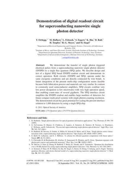 Pdf Demonstration Of Digital Readout Circuit For Superconducting
