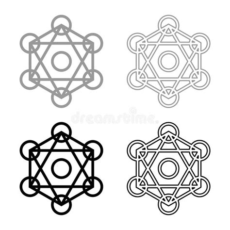 Metatron Cube Sacred Geometry Set Icon Grey Black Color Vector Illustration Image Solid Fill