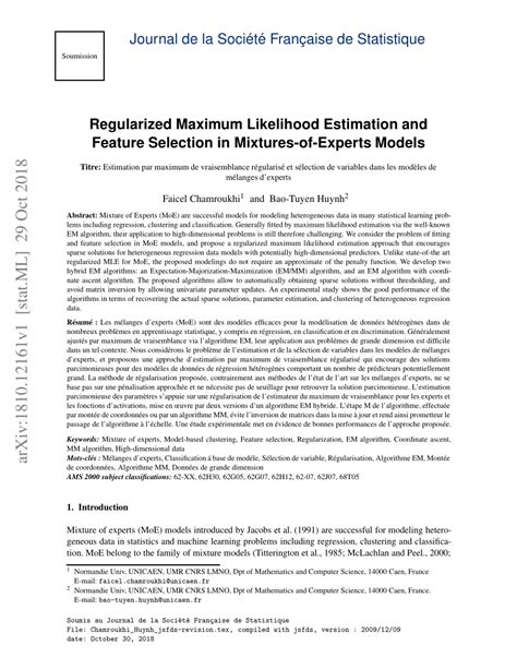 Pdf Regularized Maximum Likelihood Estimation And Feature Selection