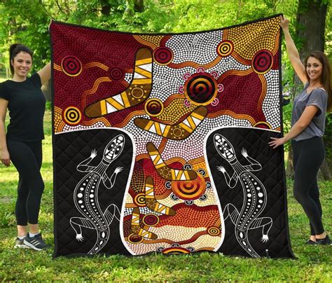 Premium Quilt Aboriginal Dot Painting Lizard Quilt