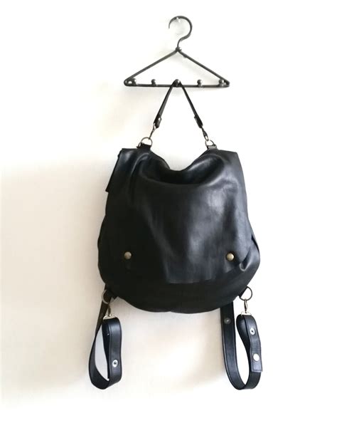 Black Leather Backpack Etsy