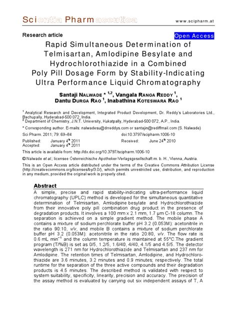 2011 Rapid Simultaneous Determination Of Telmisartan Amlodipine