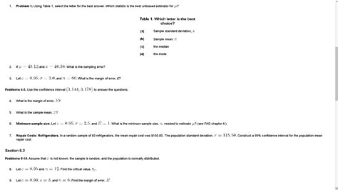 Solved Using Table 1 Select The Letter For The Best Answer