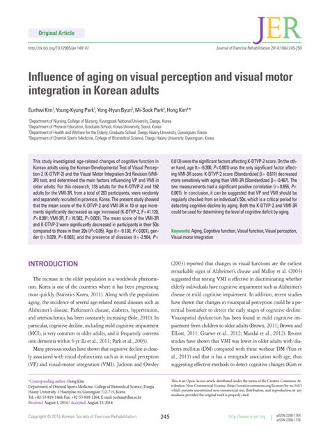 Pdf Influence Of Aging On Visual Perception And Visual Motor Integration In Korean Adults