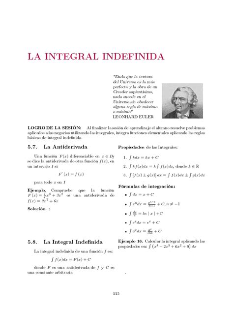 S13s1 La Integral Indefinida Definicion Y Propiedades Pdf