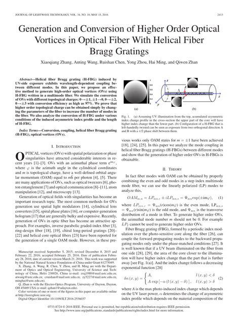Pdf Generation And Conversion Of Higher Order Optical Vortices In Optical Fiber With Helical