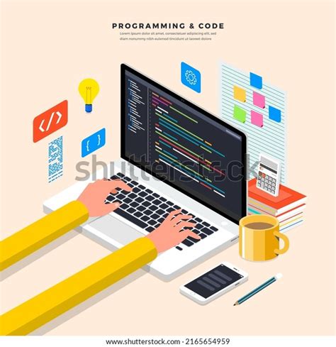 Isometric Design Concept Programmer Coding Stock Vector Royalty Free