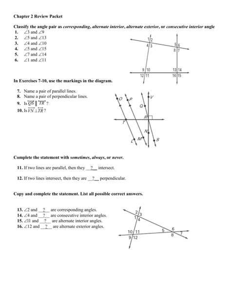 Geometry Angle Relationships Review Packet