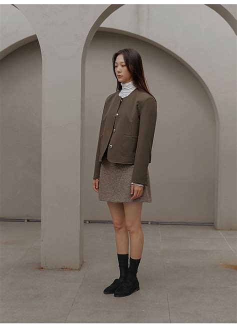 Made 하운드 실버 버튼 노 카라 자켓