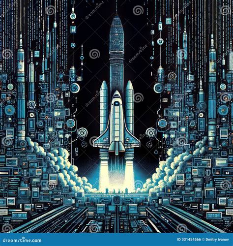 19 Rocket S Code An Ascii Art Depiction Of The Launch With Matri Stock Illustration