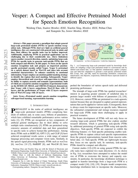 Vesper A Compact And Effective Pretrained Model For Speech Emotion