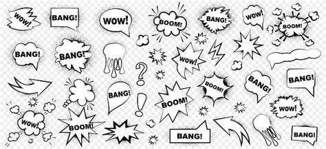 투명한 배경에 블랙 하프톤 그림자로 설정된 복고풍 만화 거품과 요소 벡터 일러스트레이션 빈티지 디자인 팝 아트 스타일 구름에 대한 스톡 벡터 아트 및 기타 이미지 Istock