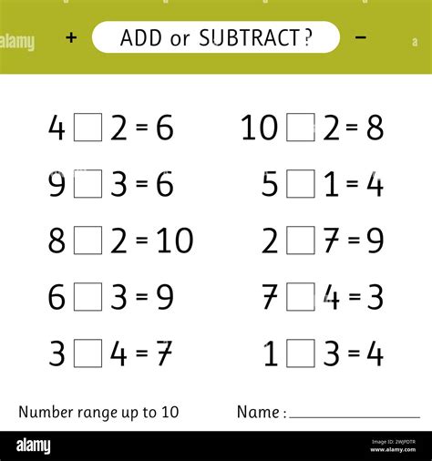 Add Or Subtract Number Range Up To 10 Addition And Subtraction