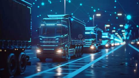 A Fleet Of Autonomous Trucks Uses 5g Connectivity To Communicate With Each Other And Coordinate