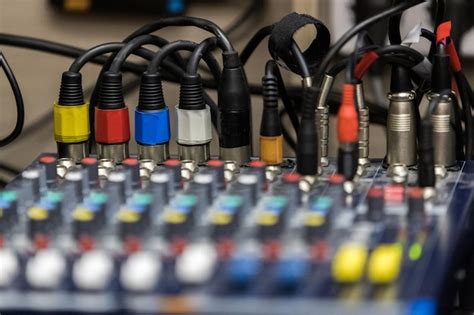 Premium Photo Audio Wire Plugs Plugged Into The Audio Mixing Console