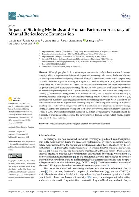 Pdf Impact Of Staining Methods And Human Factors On Accuracy Of Manual Reticulocyte Enumeration