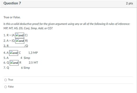 Solved Question 7 2 Pts True Or False Is This A Valid