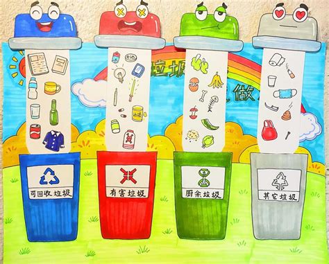 1～6年级垃圾分类手抄报简单 低年级垃圾分类手抄报内容 色粉画