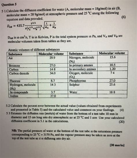 Solved Question S 5 1calculate The Diffusion Coefficient Solved Question S 5 1calculate The Diffusion Coefficient
