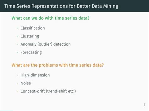 Time Series Representations For Better Data Mining Ppt