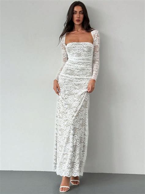 Long Sleeve Lace Ruffled Maxi Bodycon Dress For Women Romantic Date