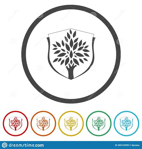 Tree Shield Icon Set Icons In Color Circle Buttons Stock Vector Illustration Of Natural