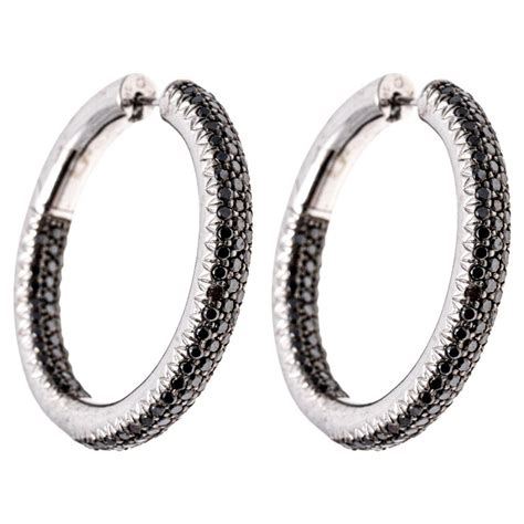 14k White Gold Stunning Pave Set Black Diamond Round Hoop Earrings 2 85 Tcw For Sale At 1stdibs
