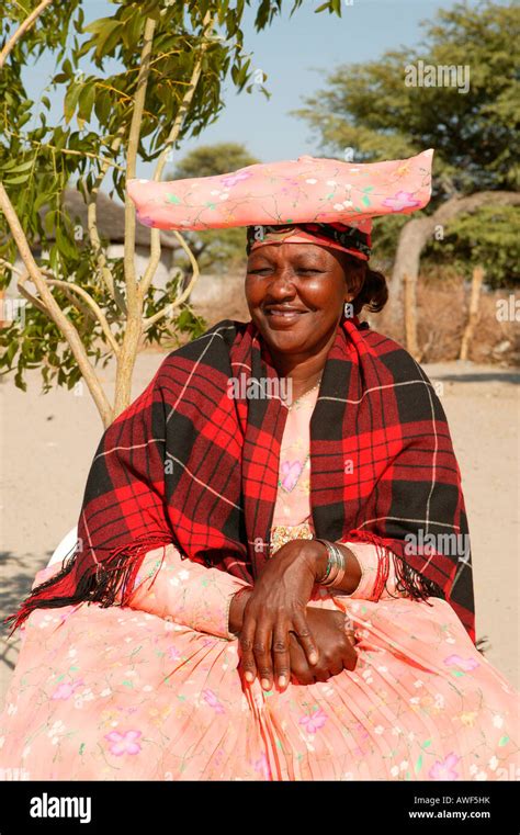 Woman Wearing Traditional Costume Sehitwa Botswana Africa Stock