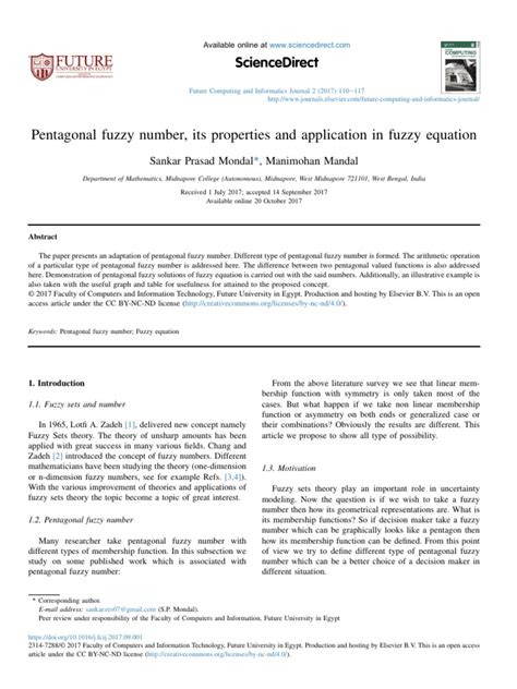 Pentagonal Fuzzy Number Pdf Fuzzy Logic Function Mathematics