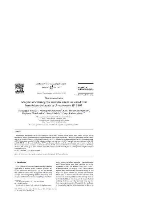 Pdf Analyses Of Carcinogenic Aromatic Amines Released From Harmful