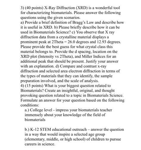 Solved X Ray Diffraction XRD Is A Wonderful Tool For Chegg