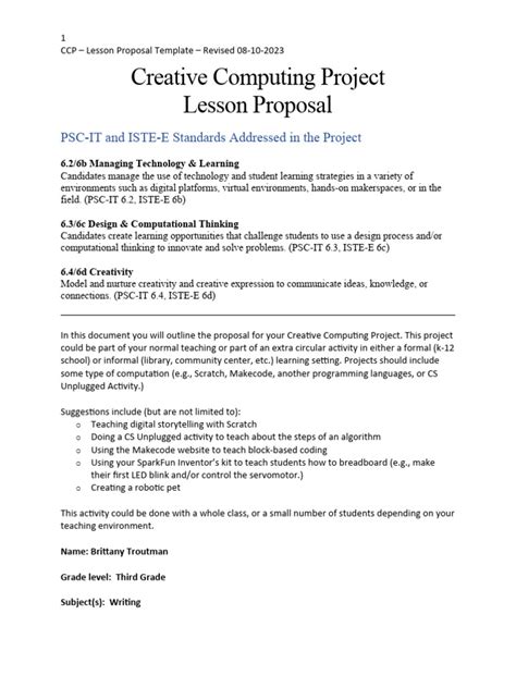 Creative Computing Project Lesson Proposal Fall 2023 Pdf