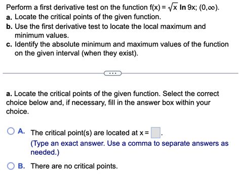 Solved Perform A First Derivative Test On The Function Chegg
