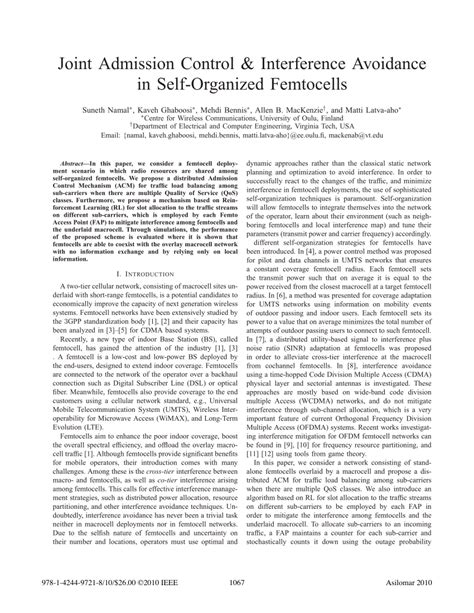 pdf joint admission control and interference avoidance in self