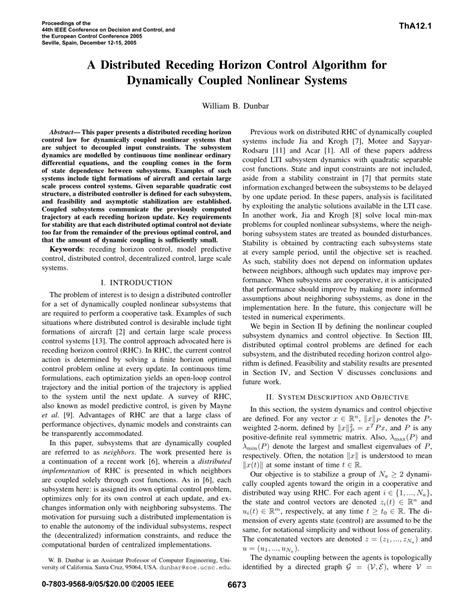Pdf Distributed Receding Horizon Control Of Dynamically Coupled