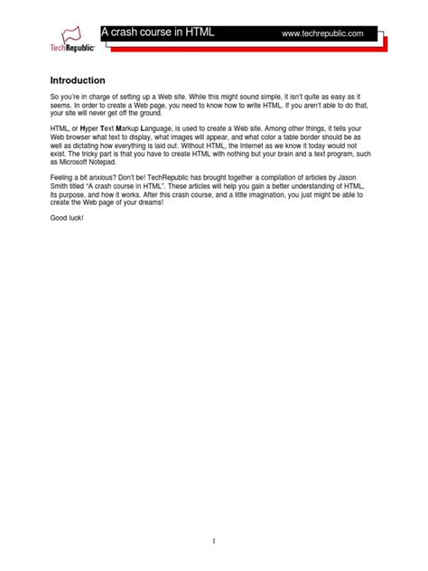 A Crash Course In Html Pdf Html Element Html