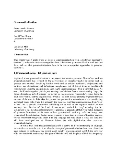 Pdf Grammaticalization