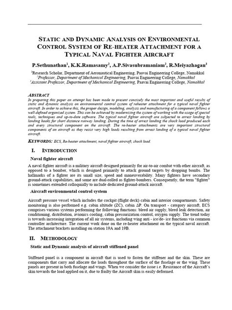 Sethunathan Paramasivam Static And Dynamic Analysis On Environmental Control System Of Re Heater
