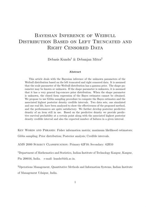 Pdf Bayesian Inference Of Weibull Distribution Based On Left Home