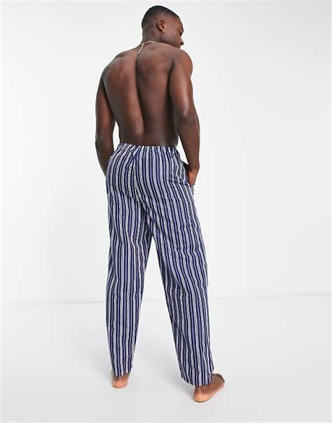 Asos Design Woven Lounge Bottoms In Navy And White Stripe Asos