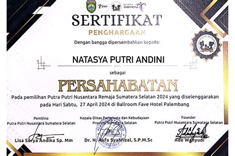 Natasya Putri Andini Putri Sumatera Selatan 2024 Putri Persahabatan