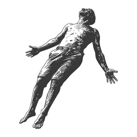 Premium Vector Floating Man With Engraving Style Black Color Only