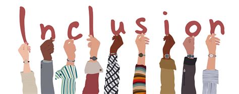 다문화 남성과 여성의 팔을 들어 올린 그룹은 손에 편지를 들고 텍스트를 형성합니다 포용 다양성 평등과 포용의 개념 다른 문화를 가진 사람들 British Empire에 대한