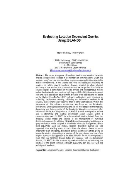 Pdf Evaluating Location Dependent Queries Using Islands