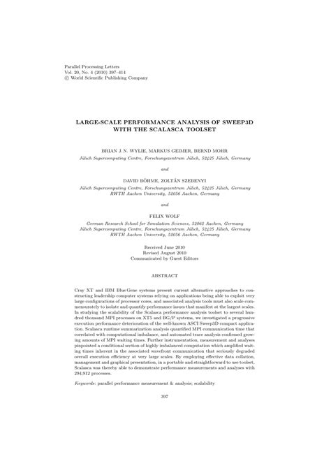 Pdf Large Scale Performance Analysis Of Sweep3d With The Scalasca Toolset