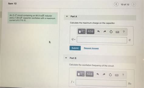 Solved Item 10 Part A An L C Circuit Containing