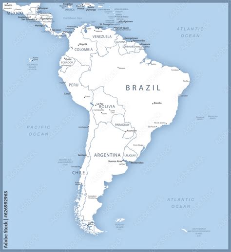 Map Of South America With Names Of Countries Capitals And Cities