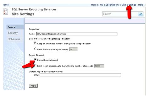 modifying the execution timeout setting in microsoft reporting services