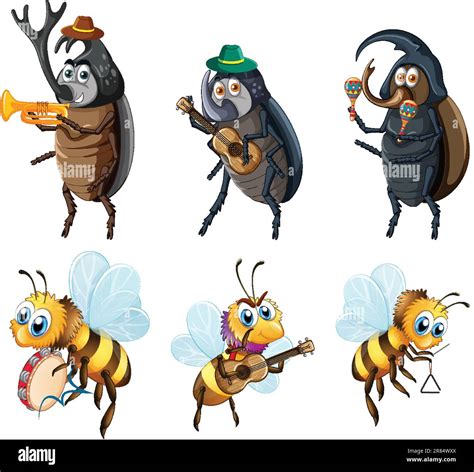 Beetle And Bee Cartoon Characters Illustration Stock Vector Image And Art